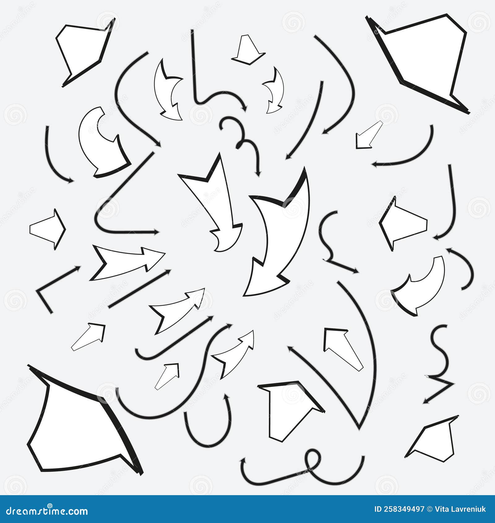 Various Sketchy Doodle Arrows. Hand Drawn Simple Symbols. Grunge ...