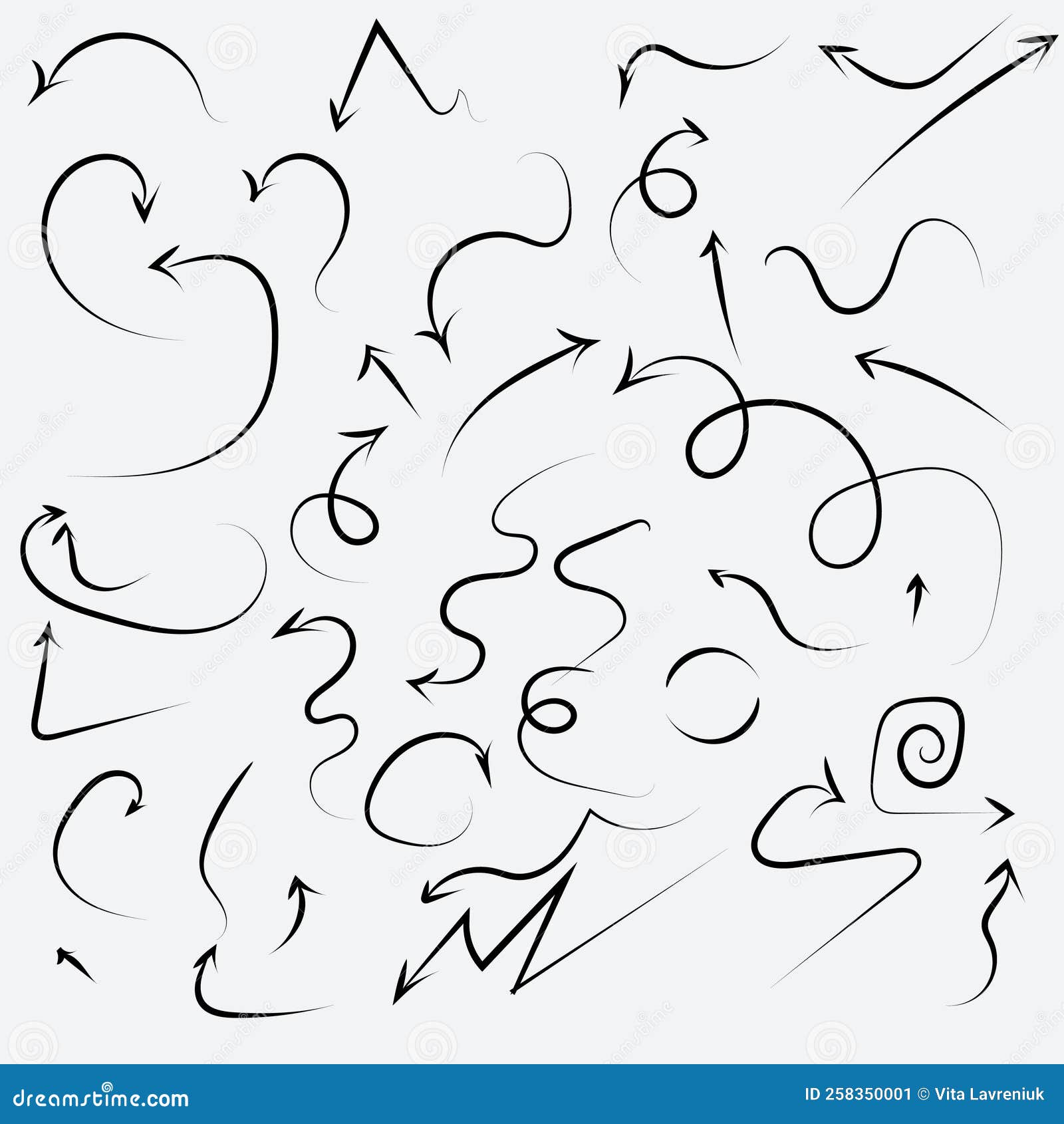 Various Sketchy Doodle Arrows. Hand Drawn Simple Symbols. Grunge ...