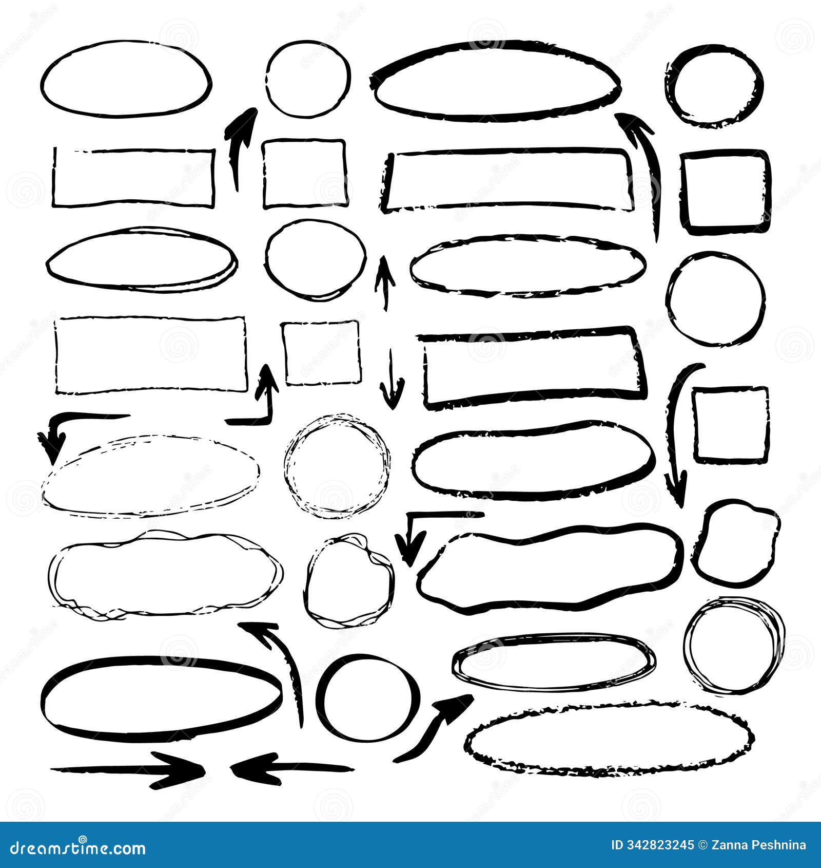 Doodle Vector Circles Rectangles. Hand Drawn Set Stock Vector - Illustration of isolated, hand ...