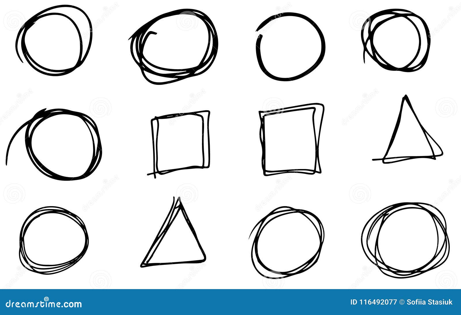 Doodle Vector Circles, Rectangles and Triangles. Hand Drawn Set ...