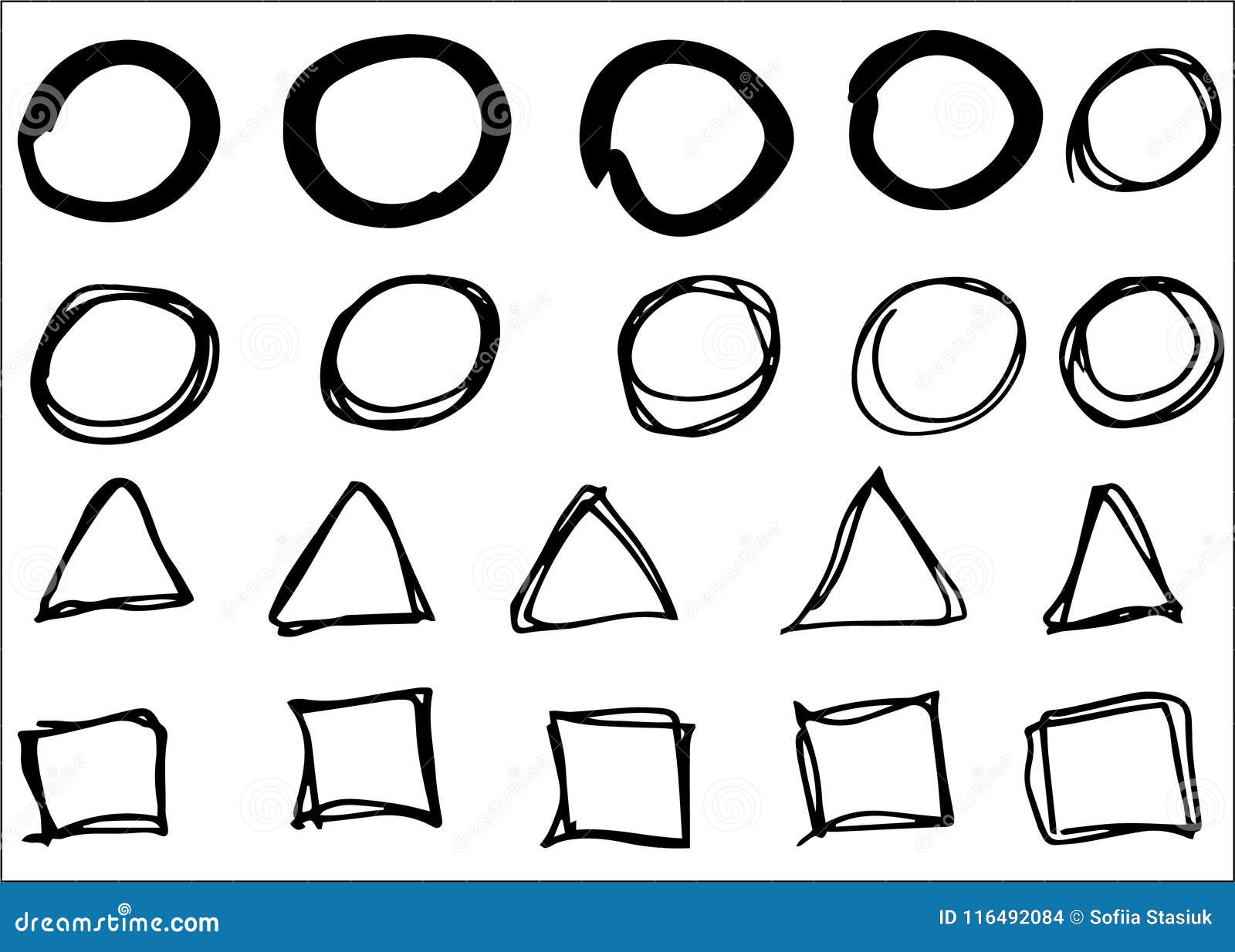 Doodle Vector Circles, Rectangles and Triangles. Hand Drawn Set ...