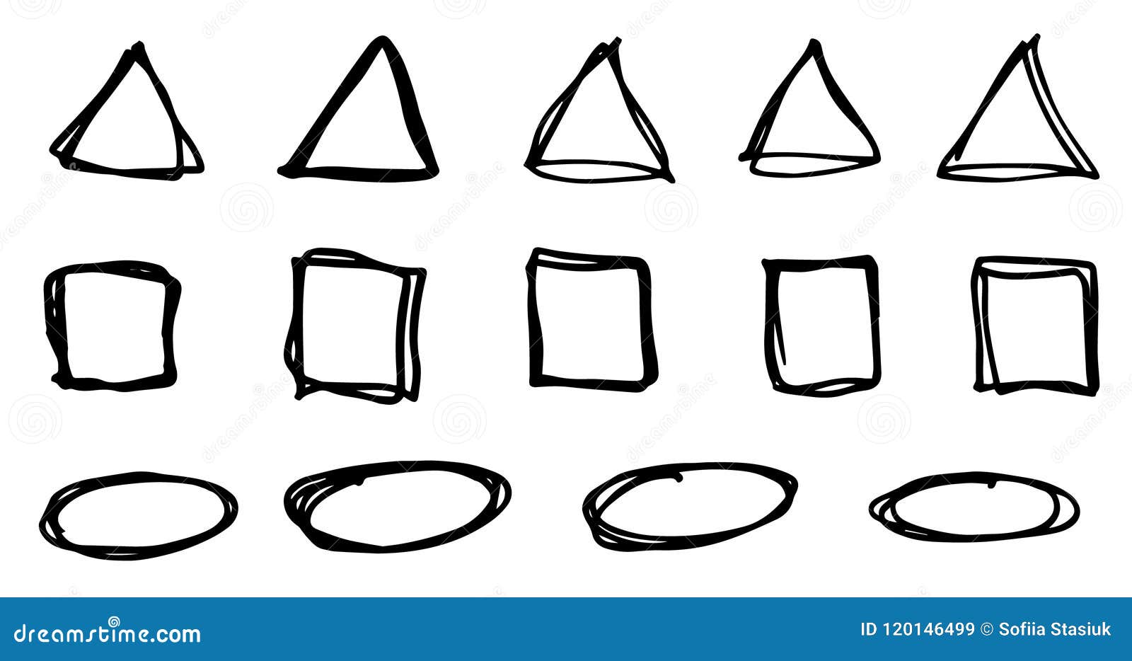 Doodle Vector Circles, Rectangles and Triangles. Hand Drawn Set ...