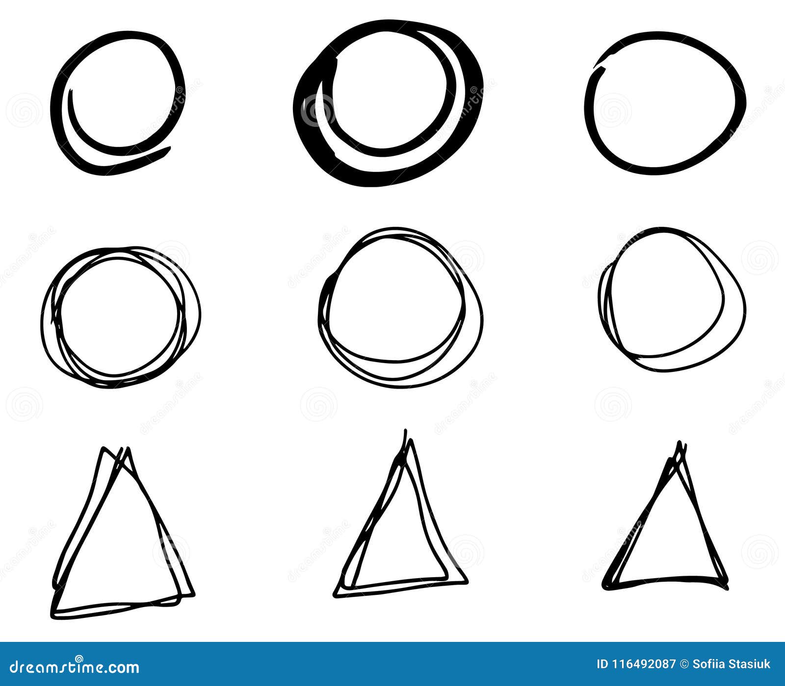 Doodle Vector Circles and Triangles. Hand Drawn Set, Cartoon Style ...