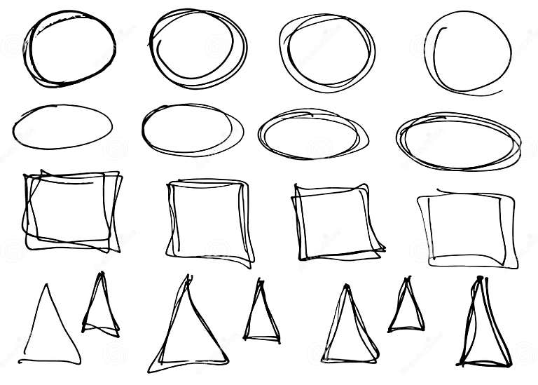 Doodle Vector Circles, Triangles and Rectangles. Hand Drawn Set ...