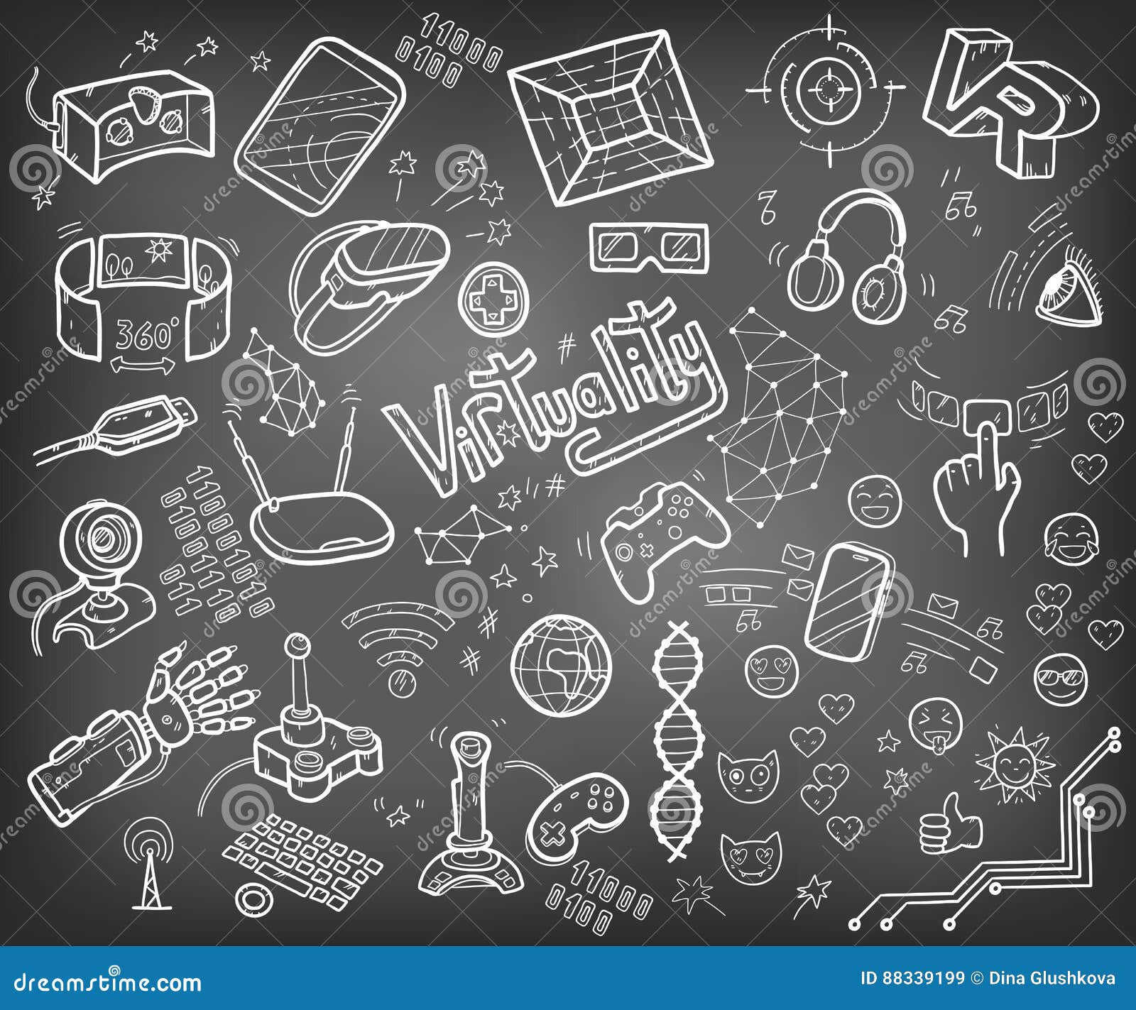 Doodle Vector Collection of Virtual Reality and Innovative Techn Stock ...