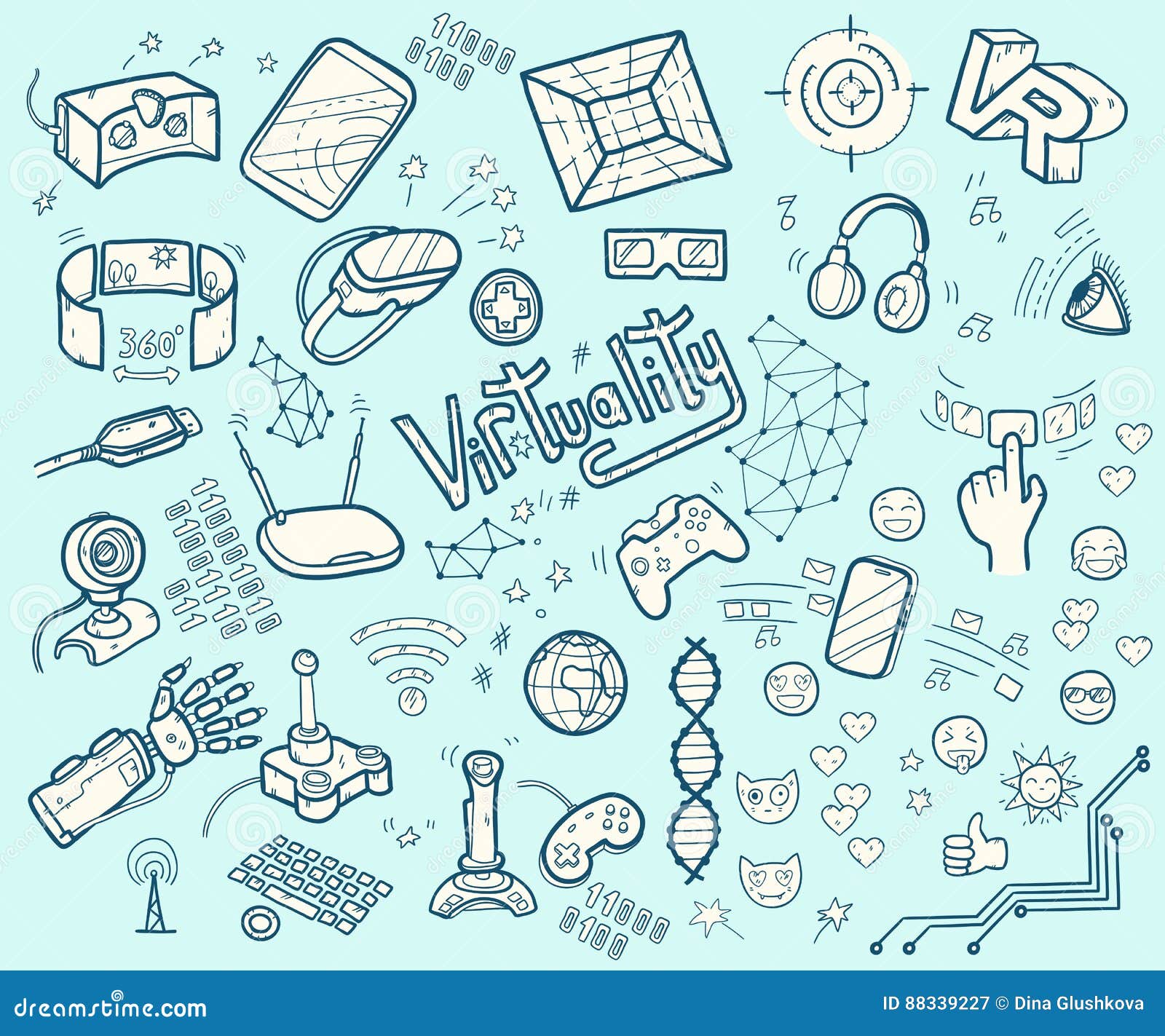 Doodle Vector Collection of Virtual Reality and Innovative Techn Stock ...