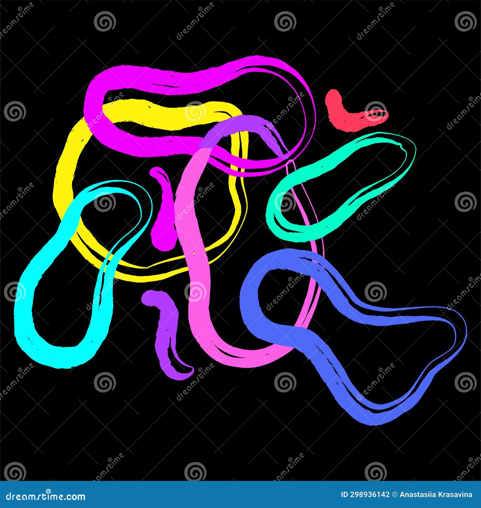 Doodle Vector Composition in Vibrant, Saturated Neon Colors. Hand Drawn ...
