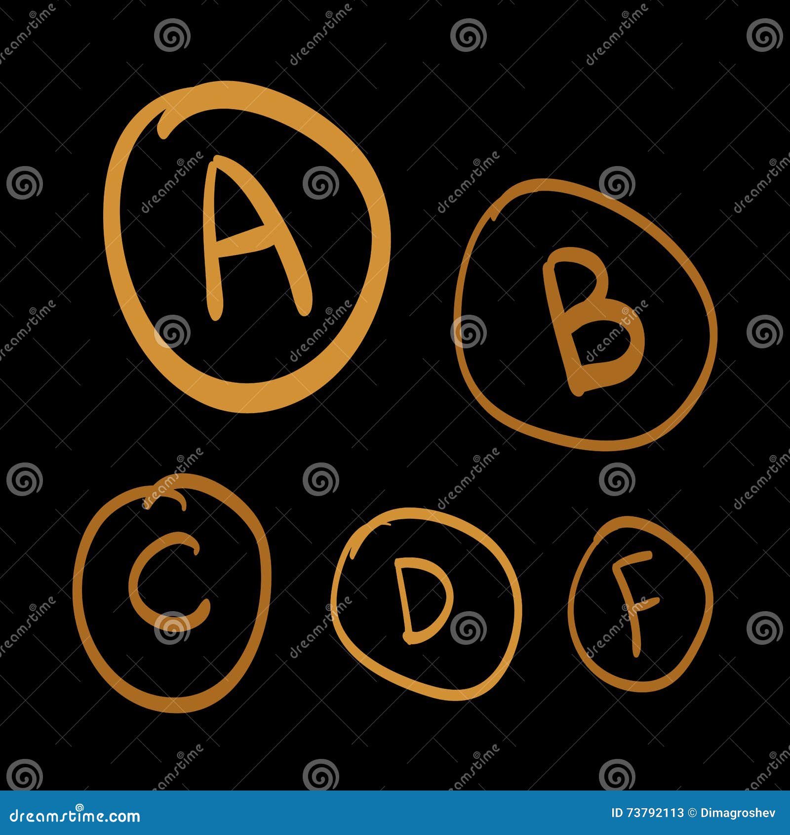 Doodle Vector Grades, Set Of Gold Hand Drawn Letters | CartoonDealer ...