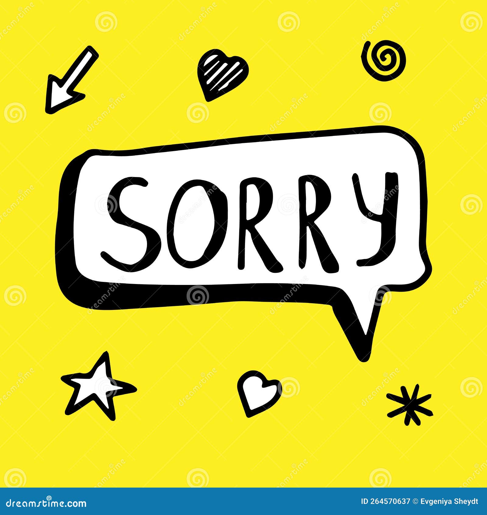 Doodle Vector Illustration of Sorry Speech Bubble. Black Outlined and ...