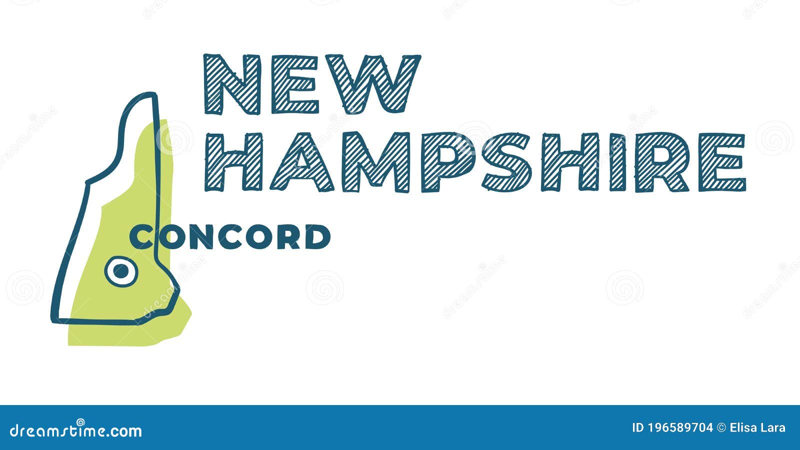 New Hampshire NH State Map USA With Capital City Star At Concord. Black ...