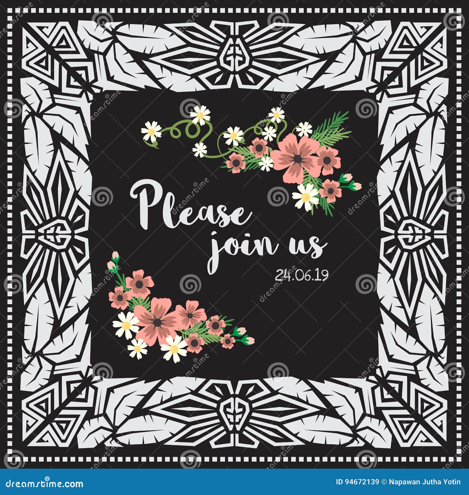 Doodle Vector Pattern Ethnic Tribal Style Invitation. Stock Vector ...