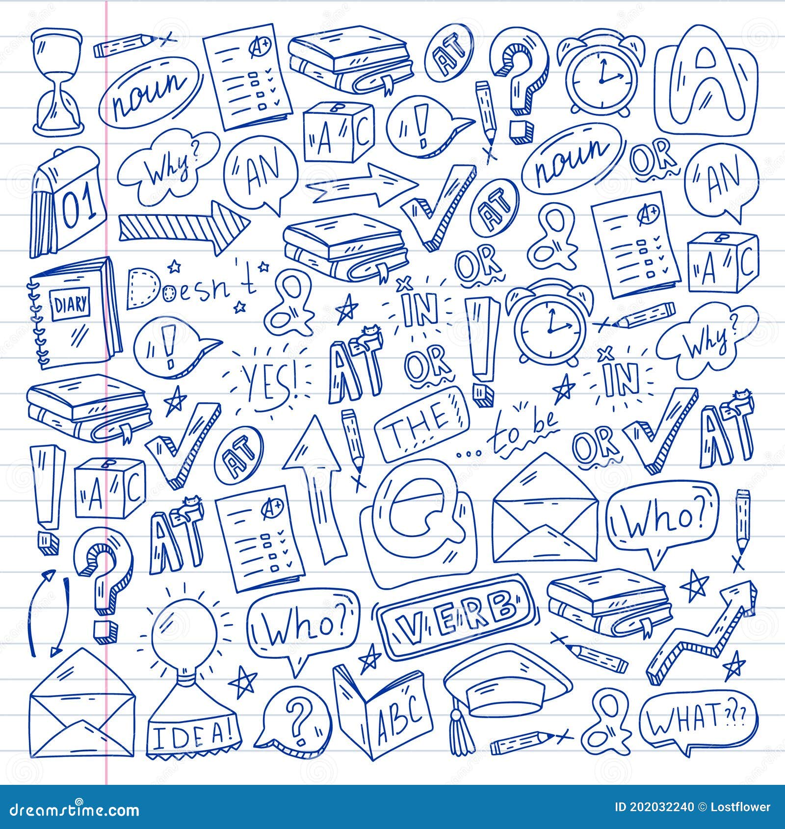 Doodle Vector Pattern. Illustration of Learning English Language. E ...