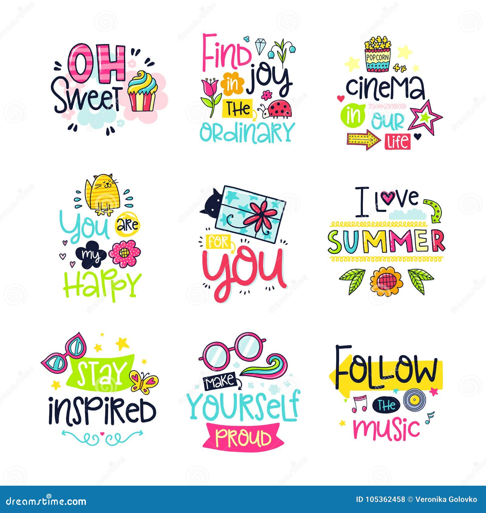Doodle vector posters stock vector. Illustration of inspiration - 105362458