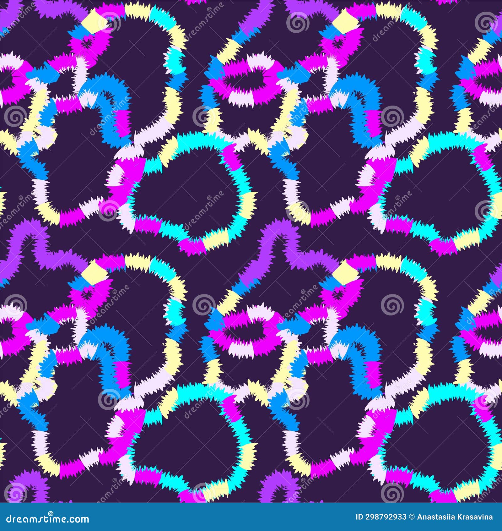 Doodle Vector Seamless Pattern in Vibrant, Saturated Neon Colors. Hand ...