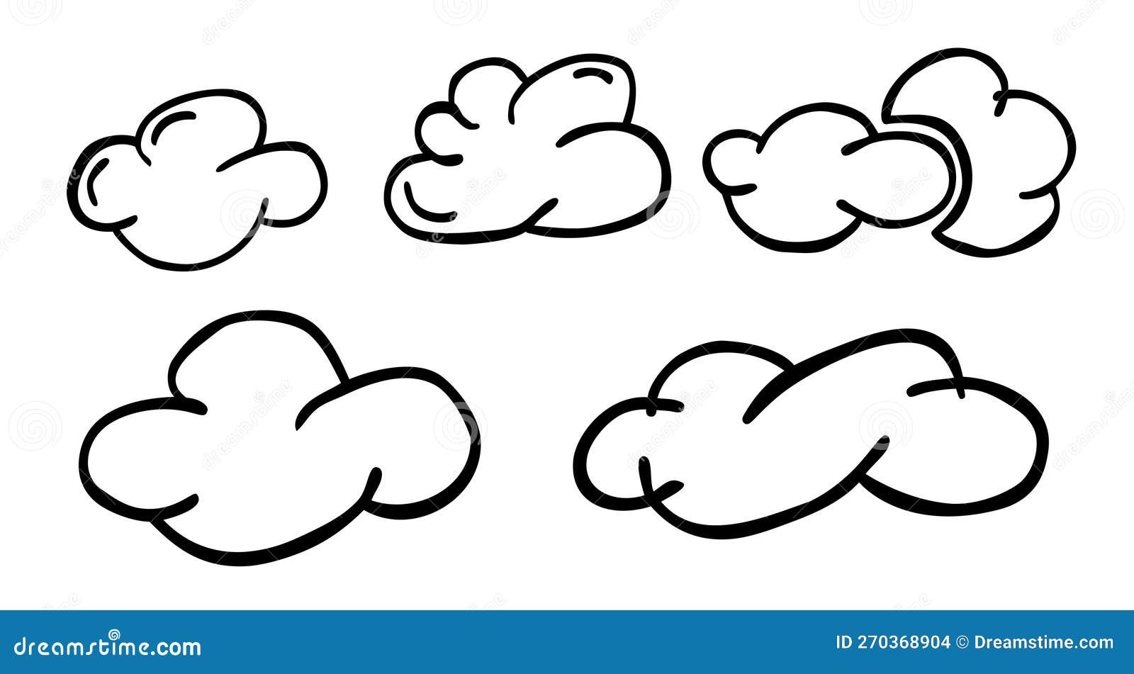 Doodle Vector Simple Cloud, Set 5, Isolated on White Stock Illustration ...