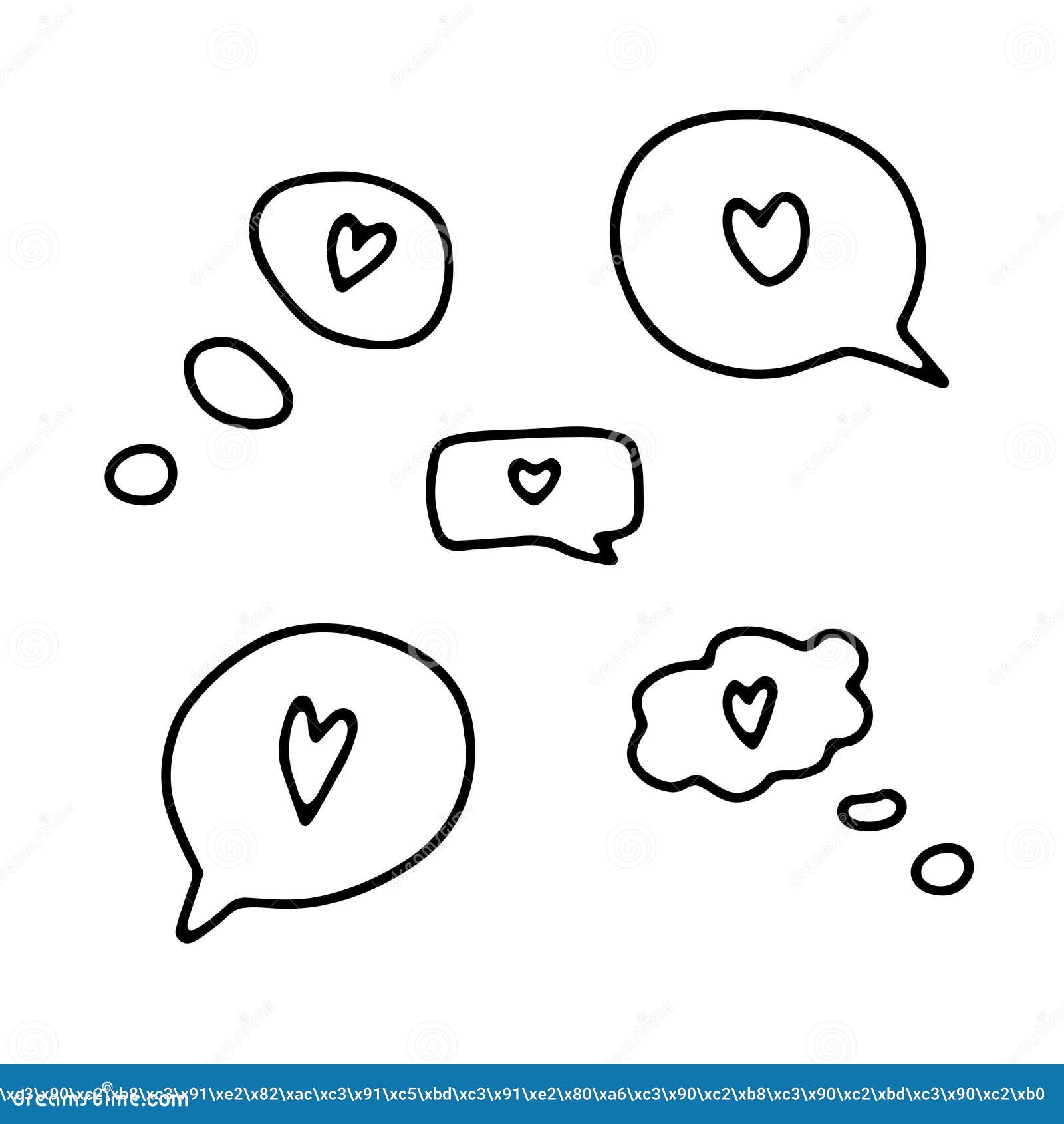 Doodle Vector Speech Bubble with Hearts Set Stock Vector - Illustration ...