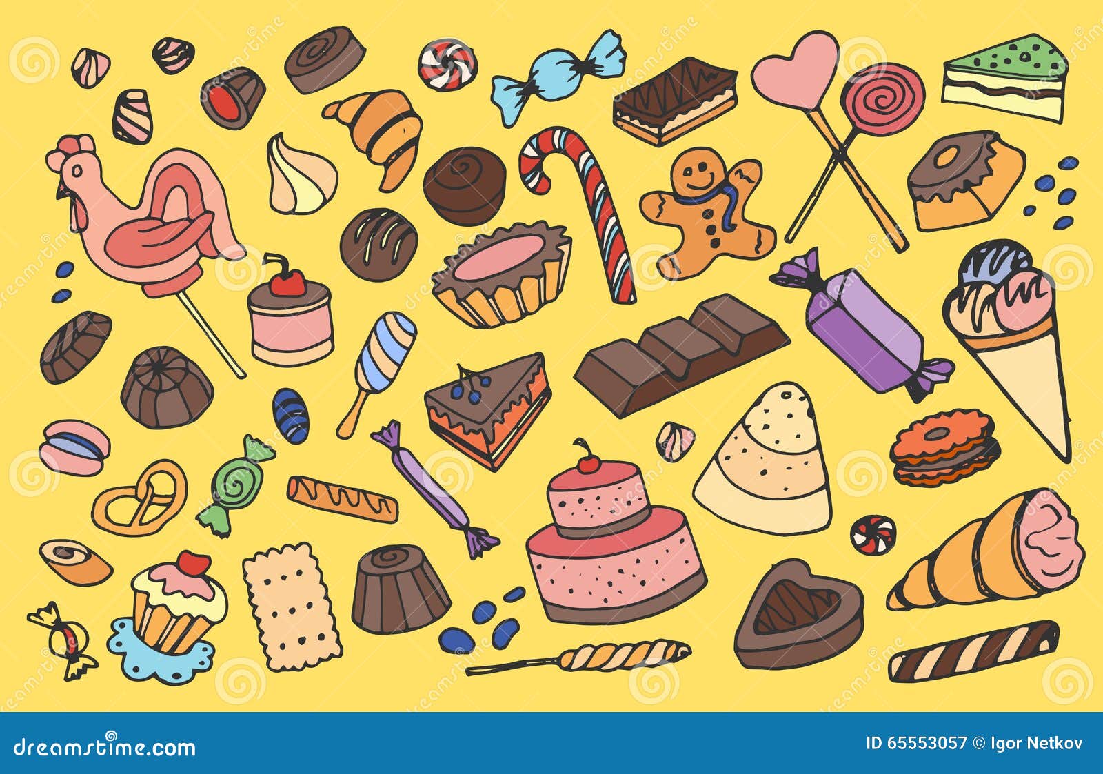 Doodle vector sweets stock vector. Illustration of card - 65553057