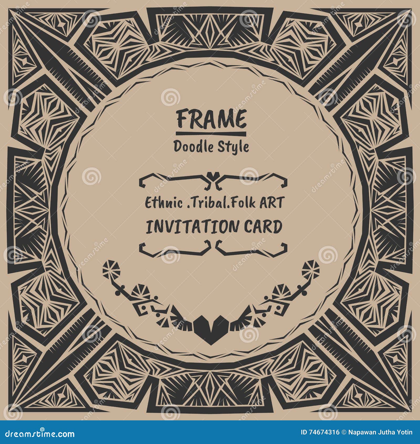 Doodle Vector Tribal Ethnic Style Frame .Native Invitation Card Stock ...