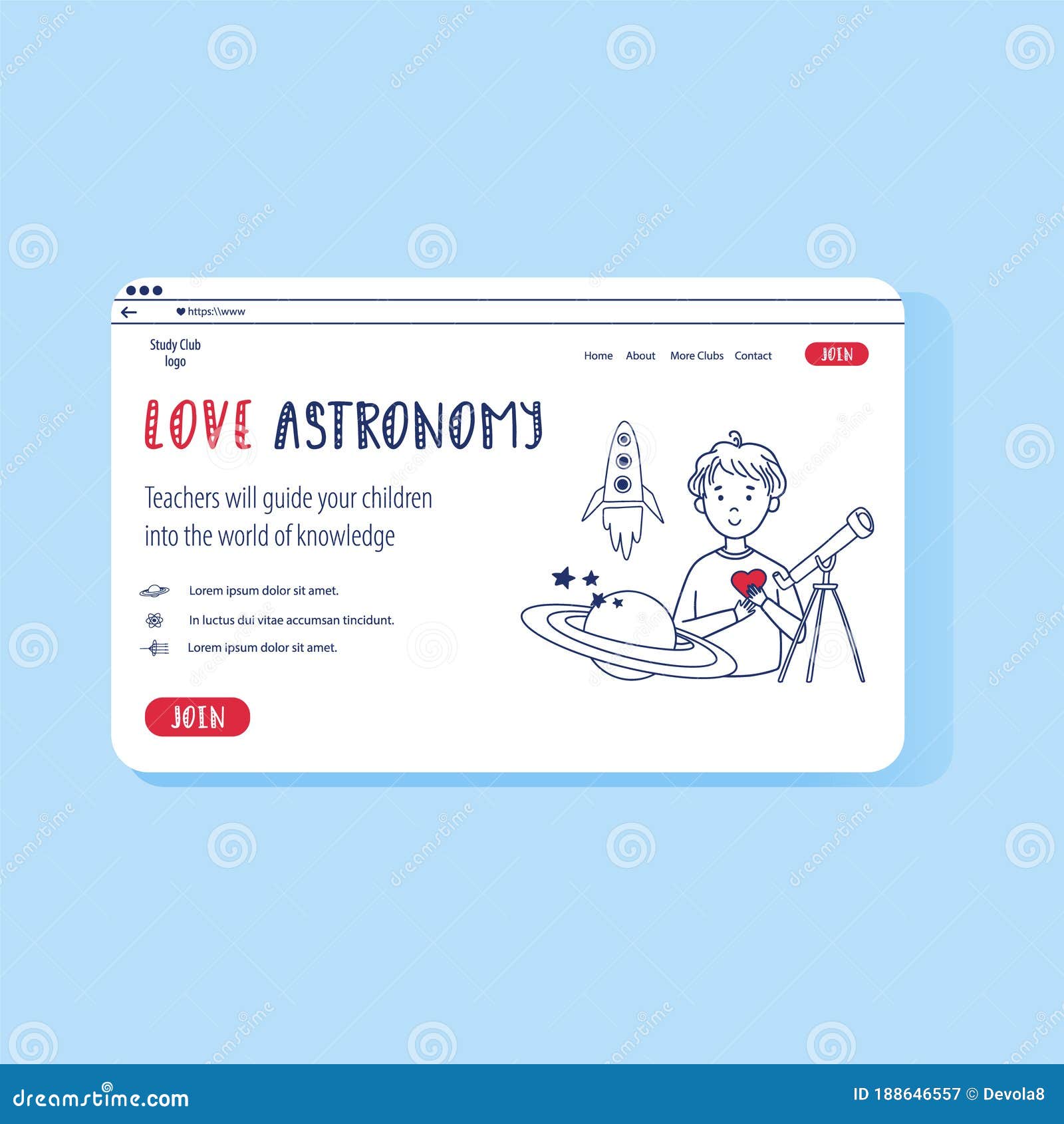 Doodle Vector Website Template for Astronomy Class. Stock Vector ...