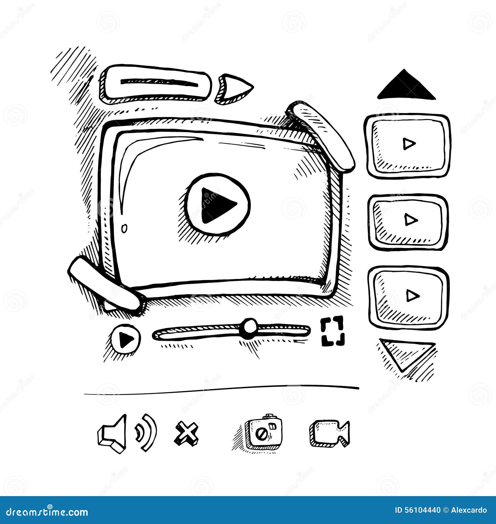 Doodle video player stock vector. Illustration of communication - 56104440