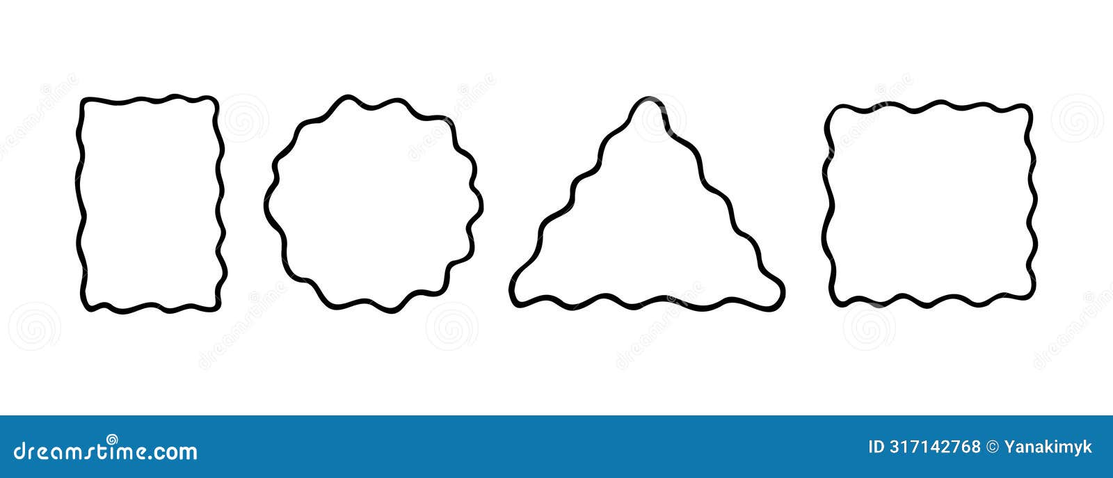 Doodle Wave Curve Edge Frame. Brush Hand Drawn Square, Circle, Triangle ...