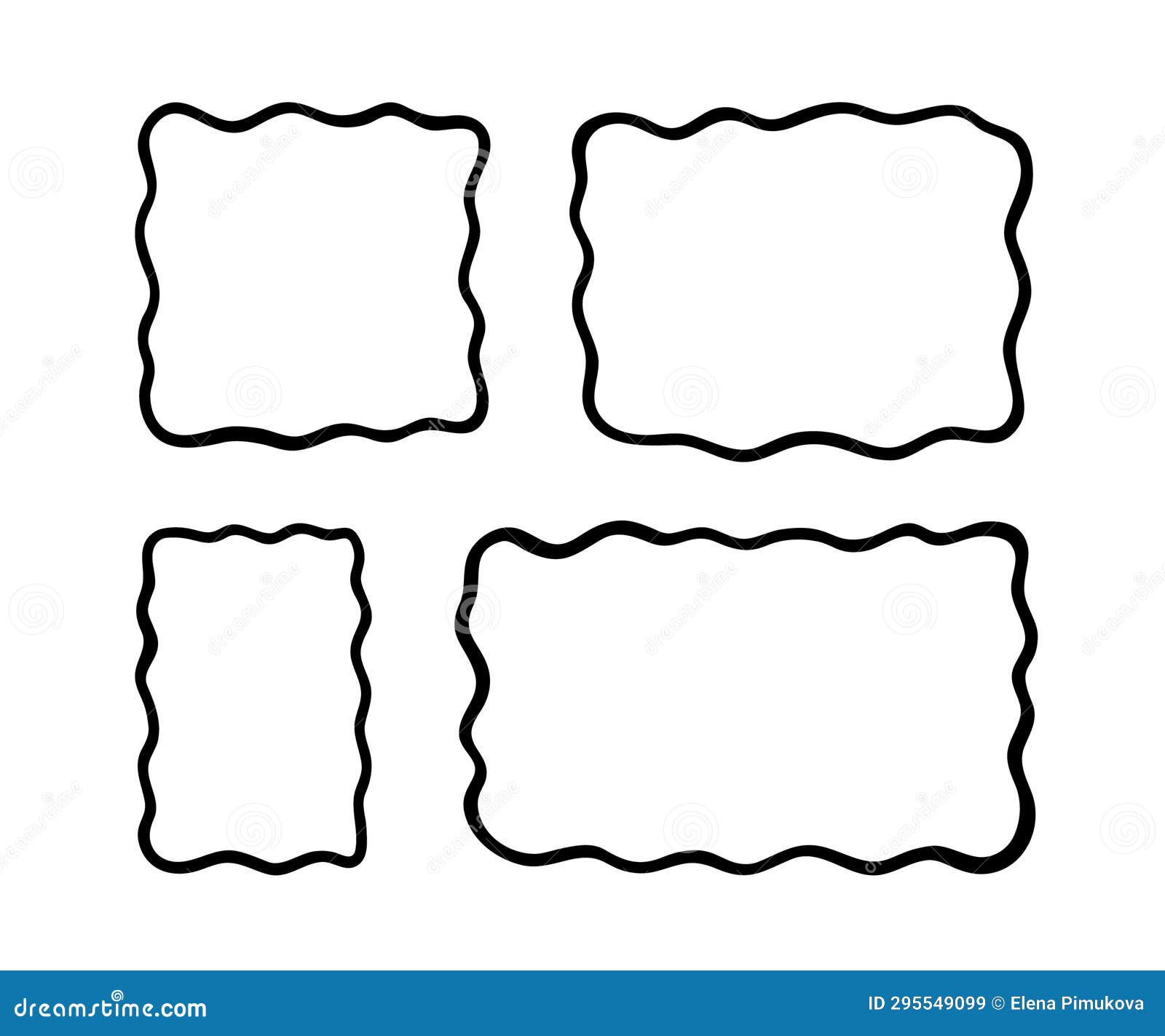 Doodle Wave Curve Edge Frame. Hand Drawn Wavy Rectangle Borders Stock ...