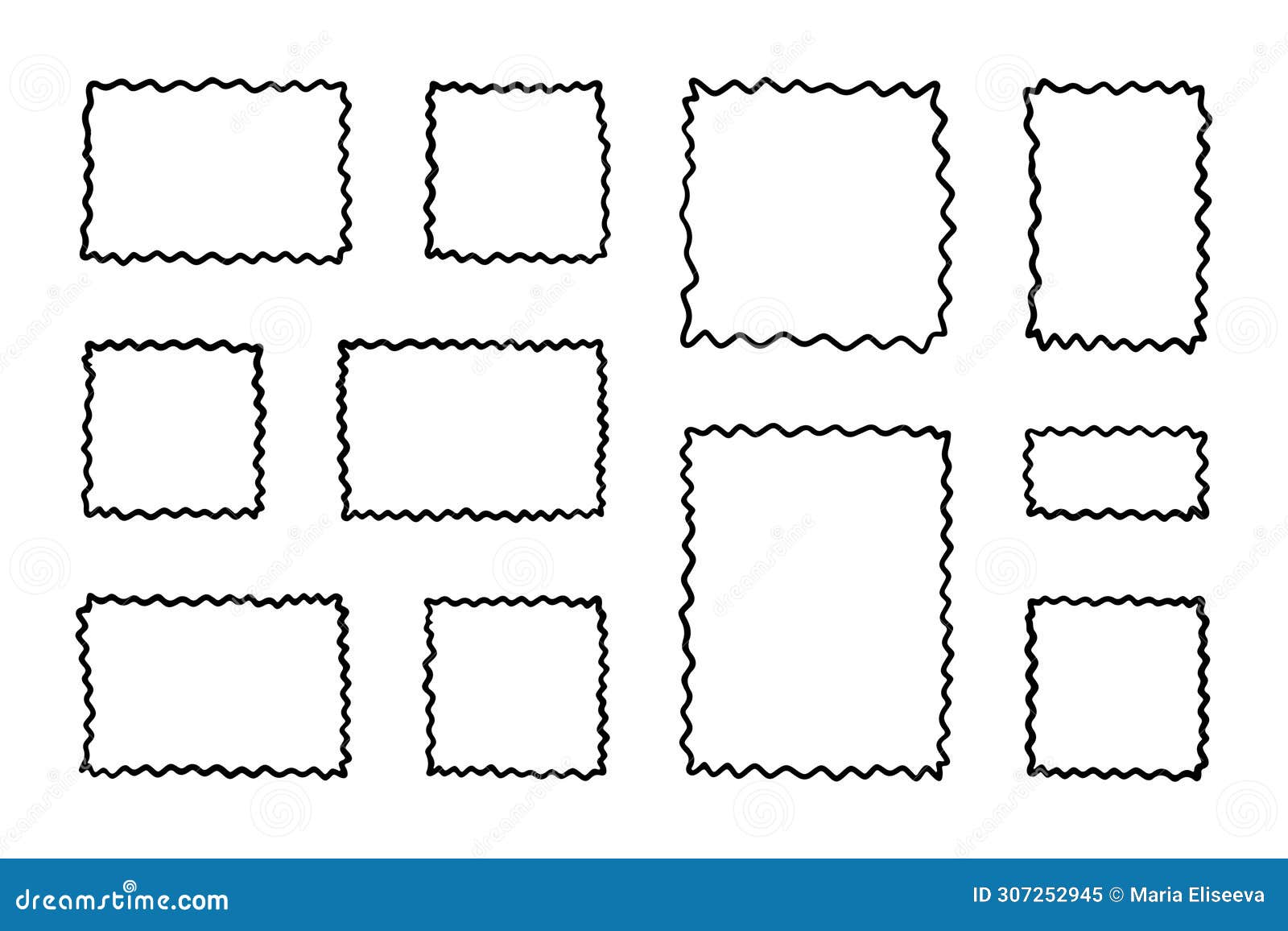 Doodle Wavy Curve Edge Frame. Hand Drawn Wave Rectangle Borders. Brush ...