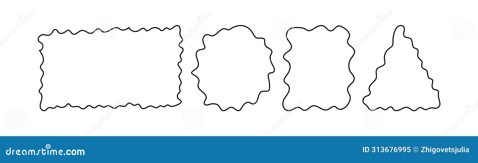 Doodle Wavy Curve Edge Frame. Hand Drawn Wave Rectangle and Circle ...