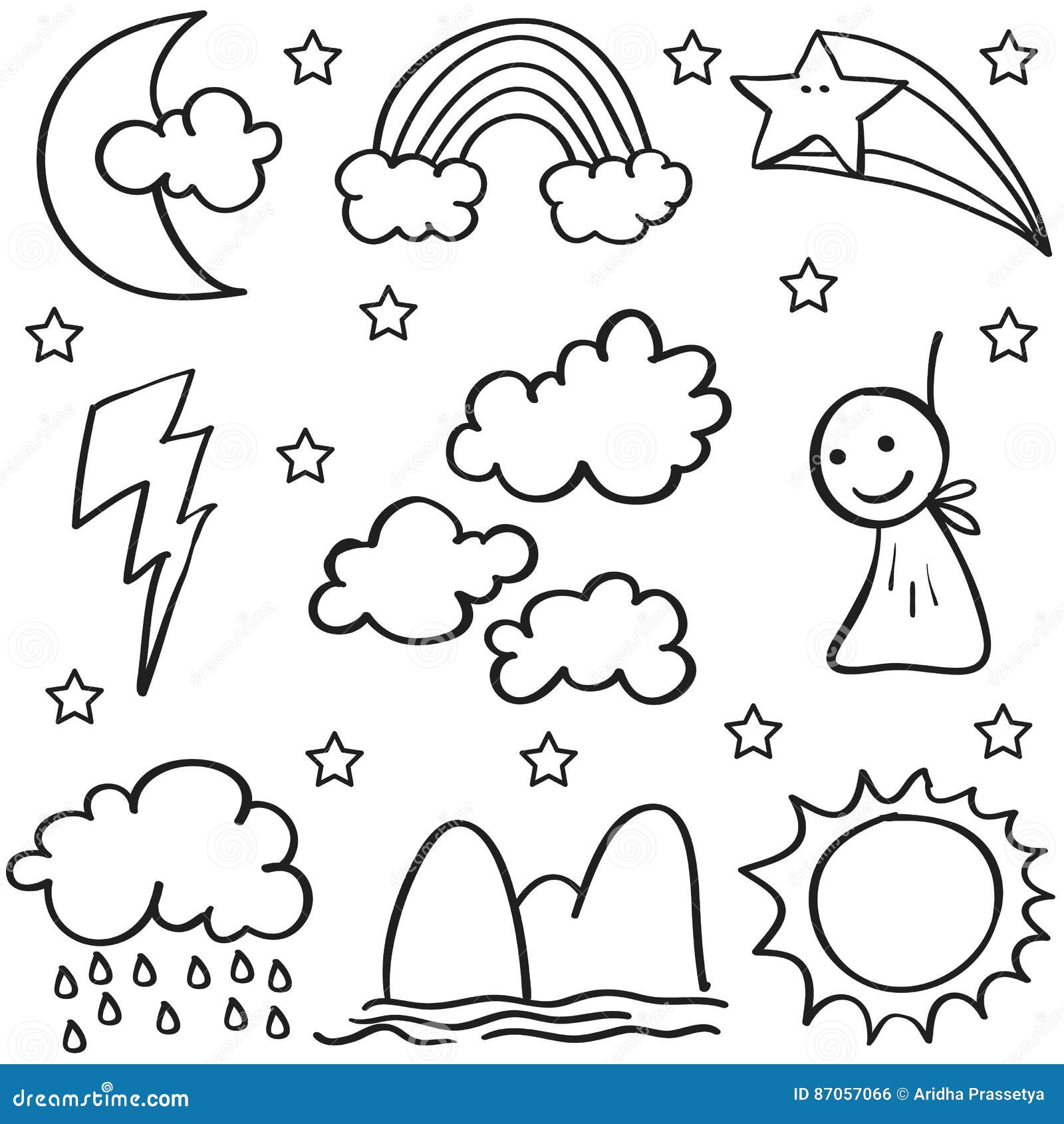 Doodle of Weather Set Cloud Thunder Sun Stock Vector - Illustration of ...