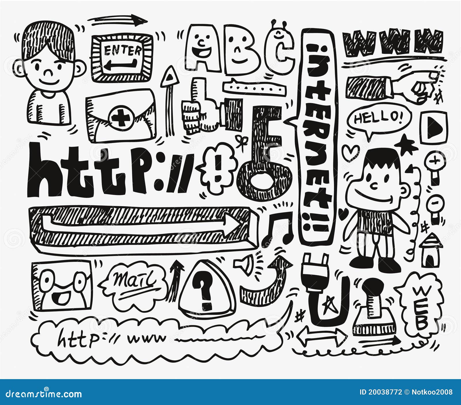 Doodle Web Element Icon Set Stock Vector - Illustration of arrow, email ...