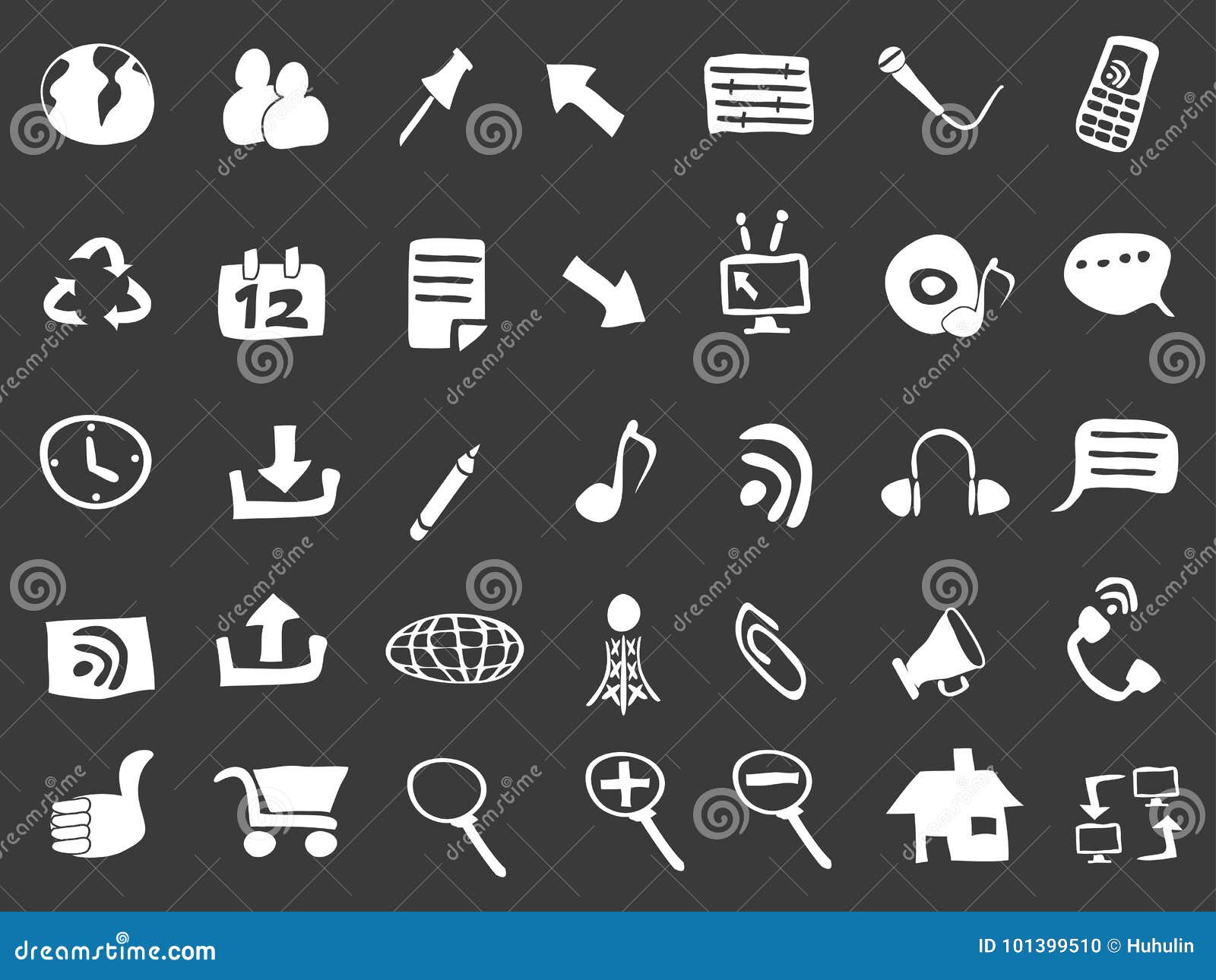 Doodle Web Icons on Black Background Stock Vector - Illustration of ...