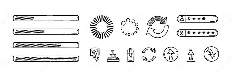 Doodle Web Ui Ux Design Sketch Elements. Website User Interface Icons, Bars, Buttons, Account ...