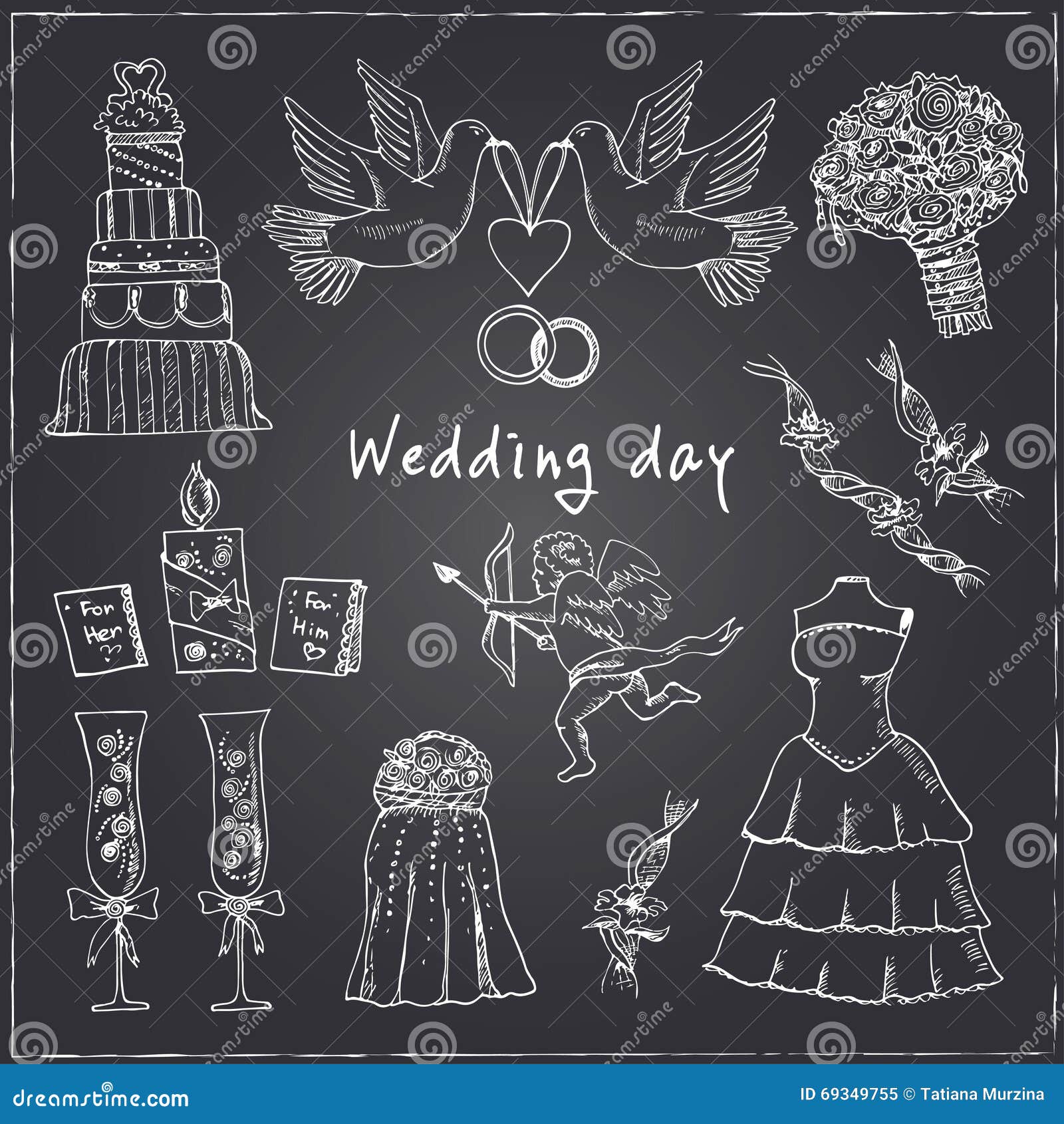 Doodle Wedding Set for Invitation Cards Stock Vector - Illustration of ...