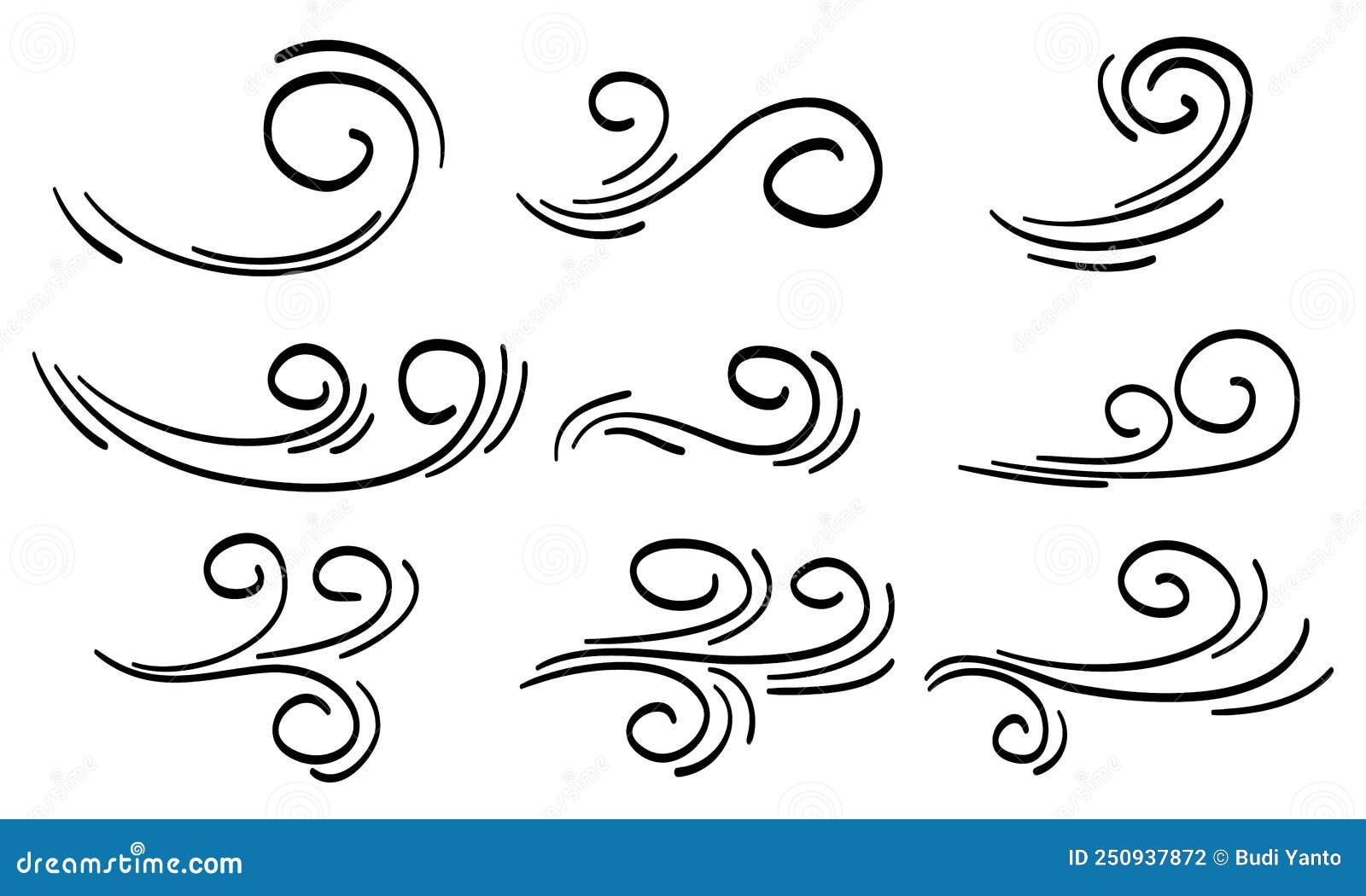 Doodle Wind Lines. Air Sketch. Cartoon Hand Drawn Windmill. Vector Wave ...