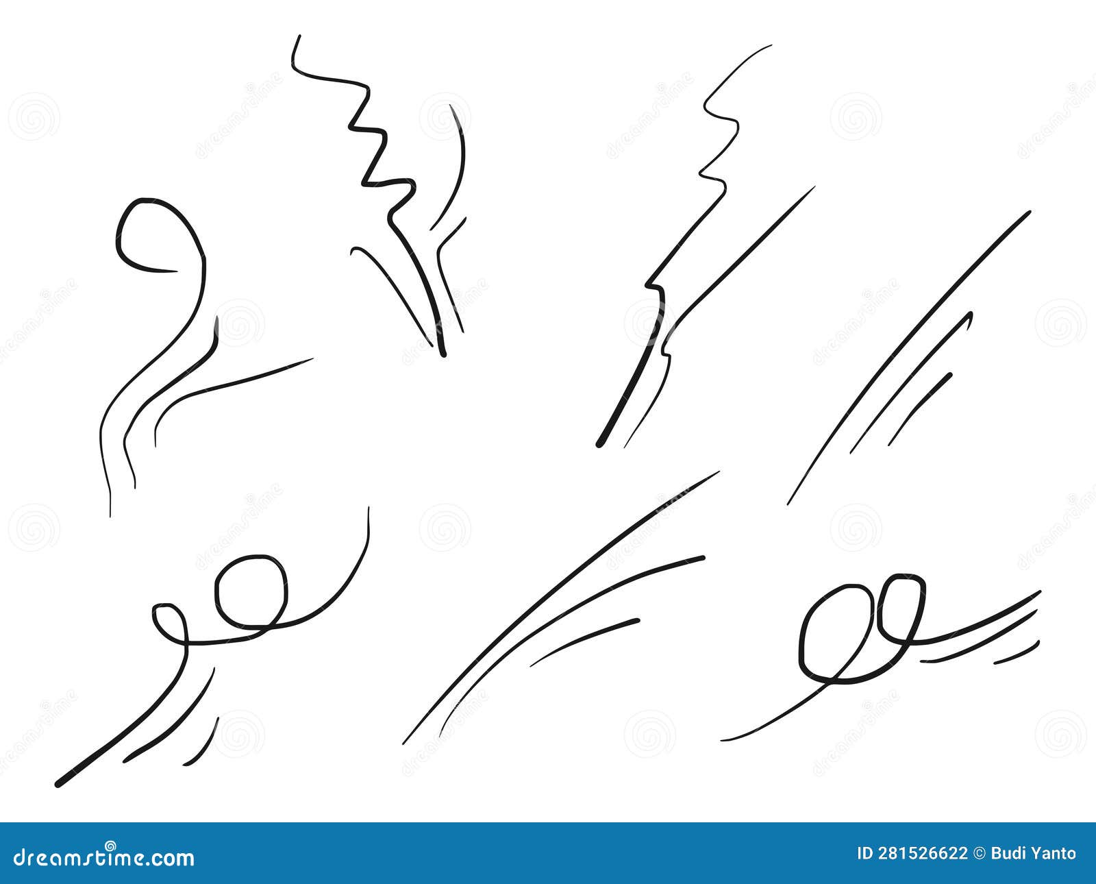Doodle Wind Lines. Air Sketch. Cartoon Hand Drawn Windmill. Vector Wave ...