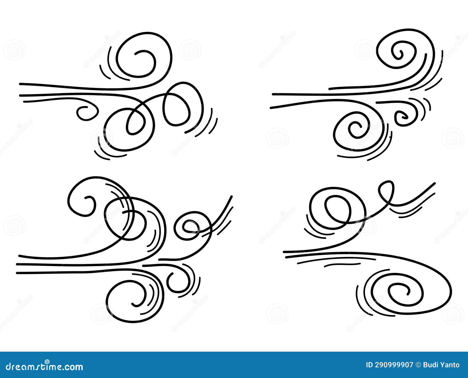 Doodle Wind Lines. Air Sketch. Cartoon Hand Drawn Windmill. Vector Wave ...