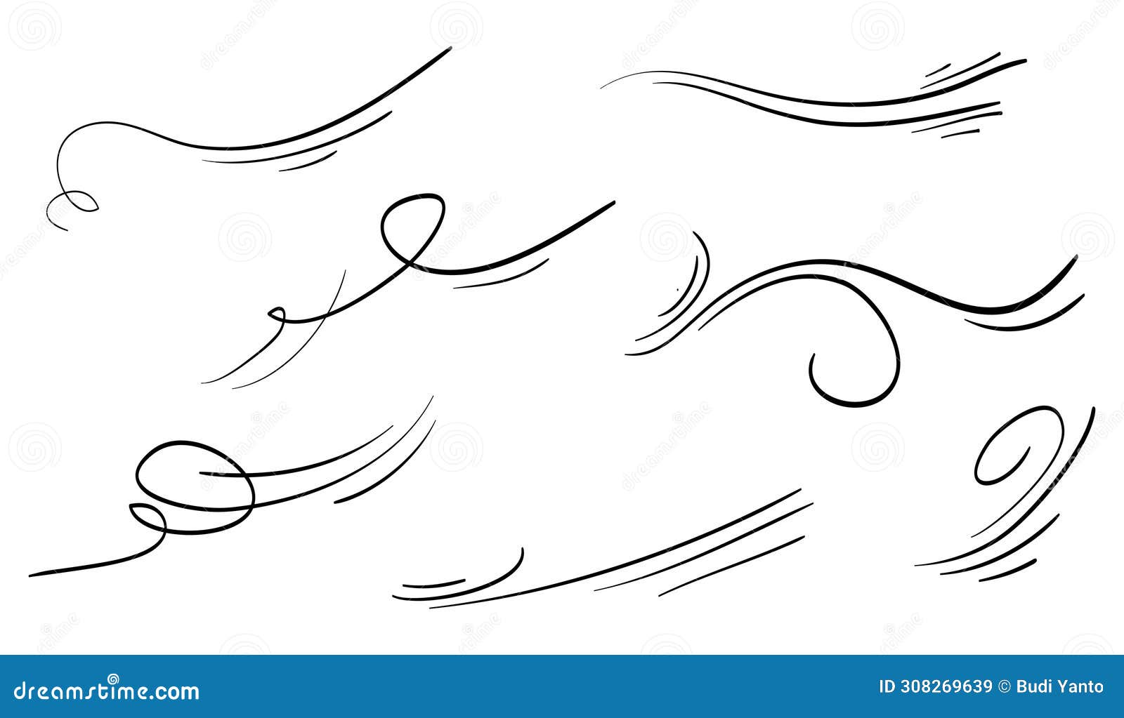 Doodle Wind Lines. Air Sketch. Cartoon Hand Drawn Windmill. Vector Wave ...