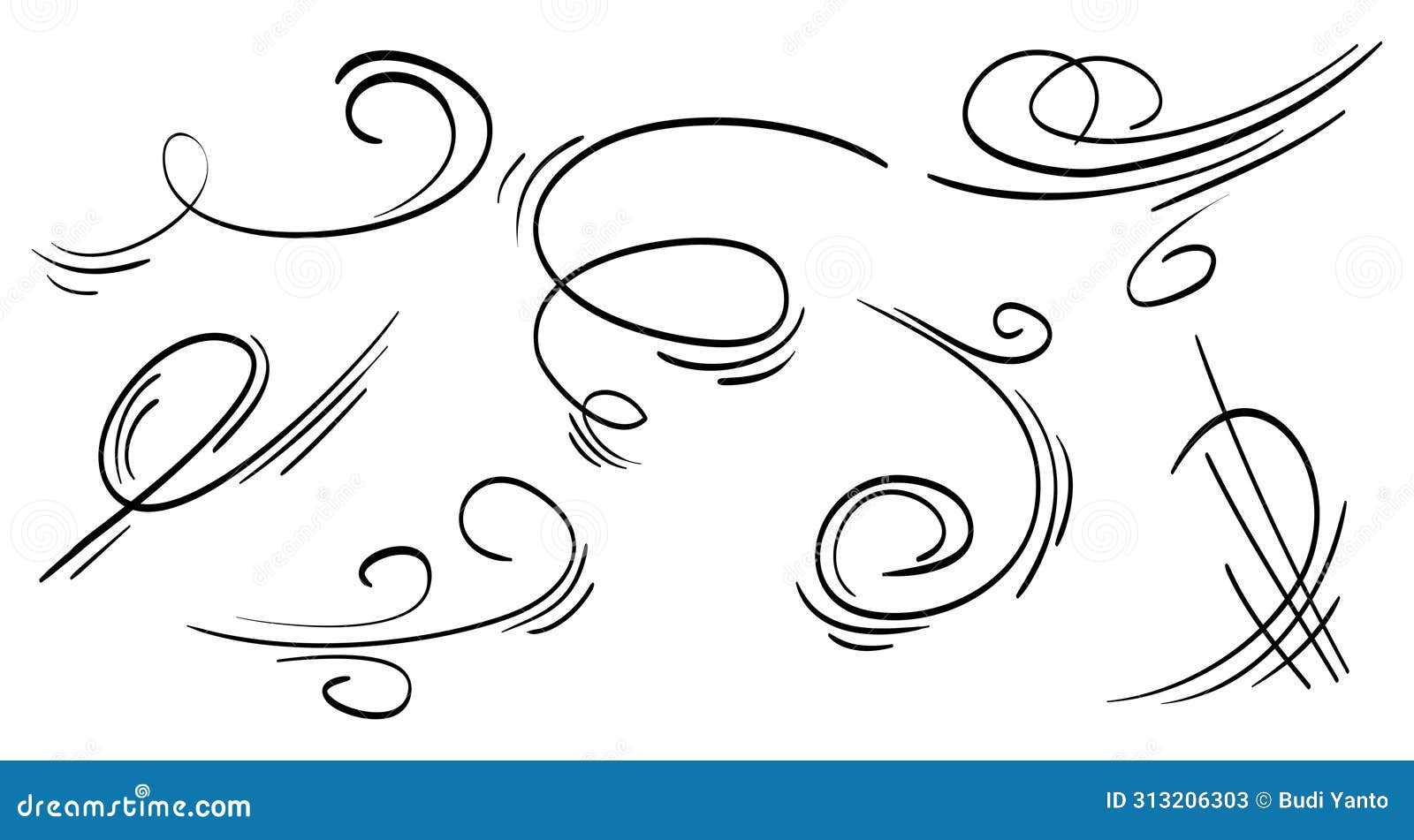 Doodle Wind Lines. Air Sketch. Cartoon Hand Drawn Windmill. Vector Wave ...