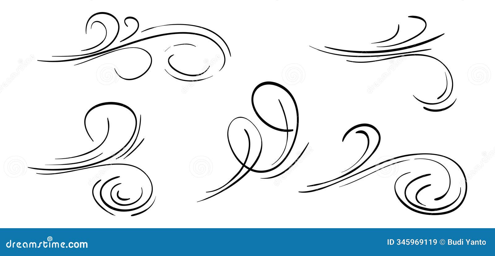 Doodle Wind Lines. Air Sketch. Cartoon Hand Drawn Windmill. Vector Wave ...
