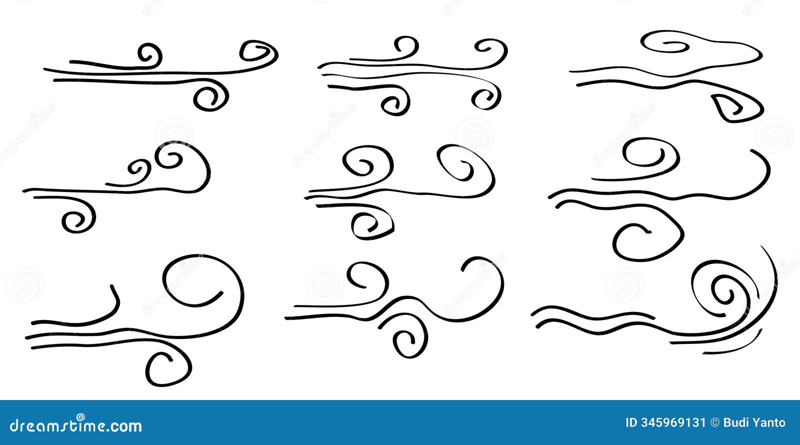 Doodle Wind Lines. Air Sketch. Cartoon Hand Drawn Windmill. Vector Wave ...