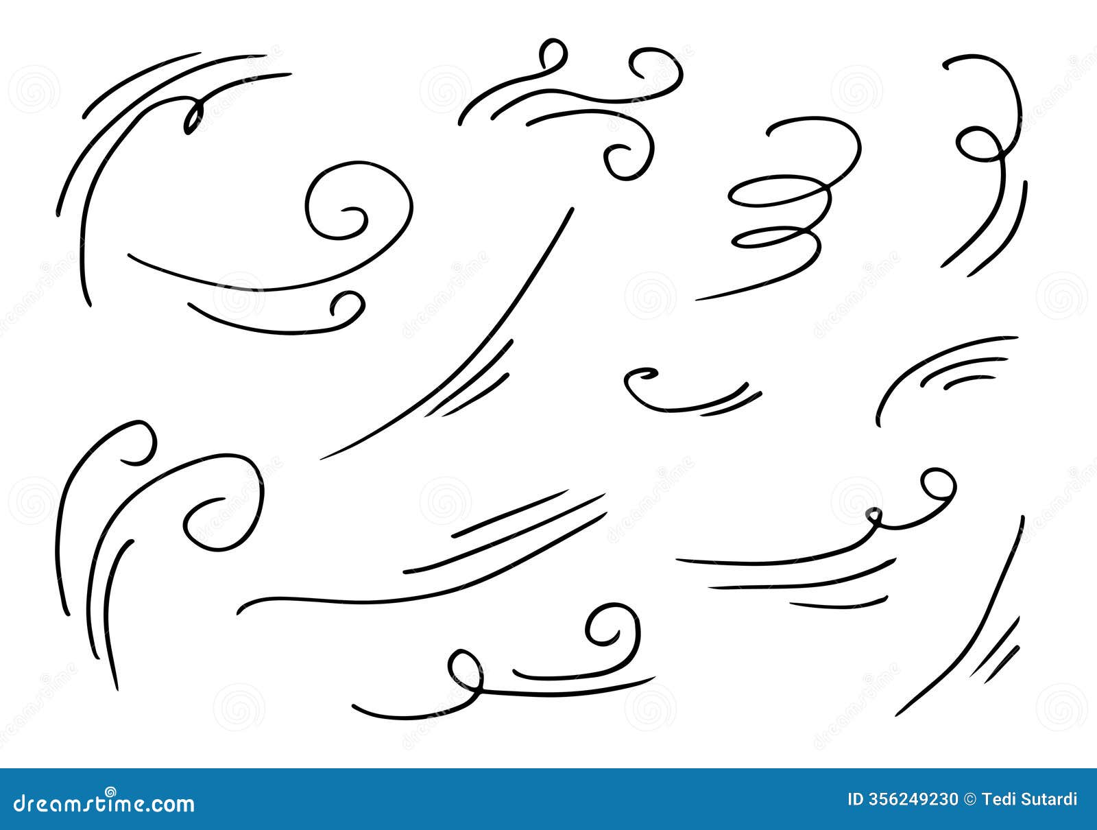 Doodle Wind Lines. Air Sketch. Cartoon Hand Drawn Windmill. Vector Wave ...