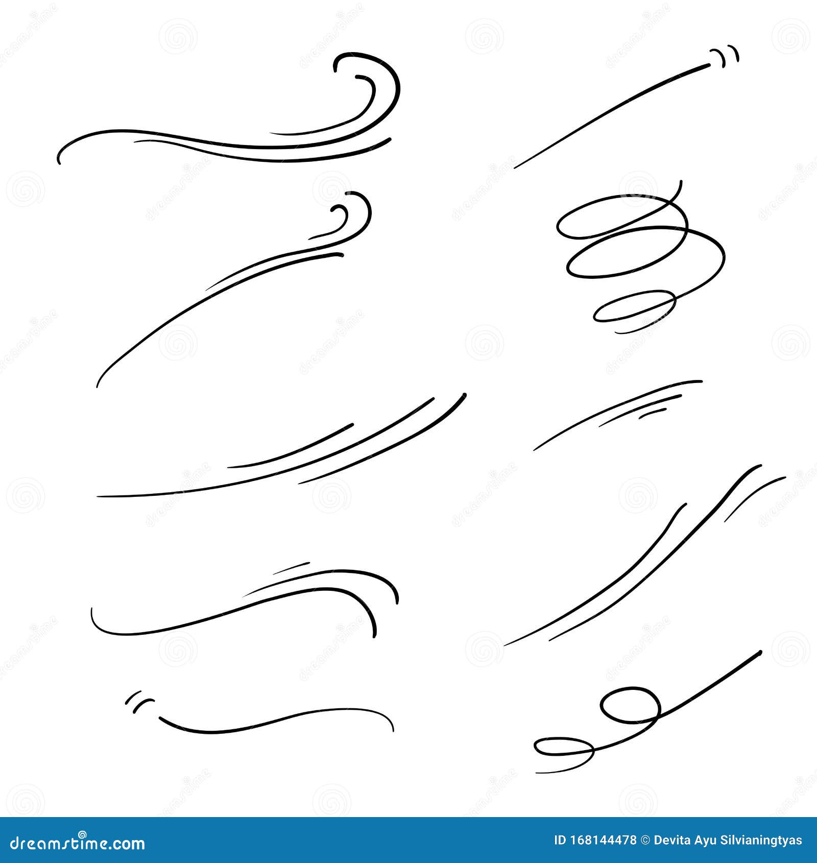 Doodle Wind Lines. Air Sketch. Cartoon Hand Drawn Windmill. Vector Wave ...