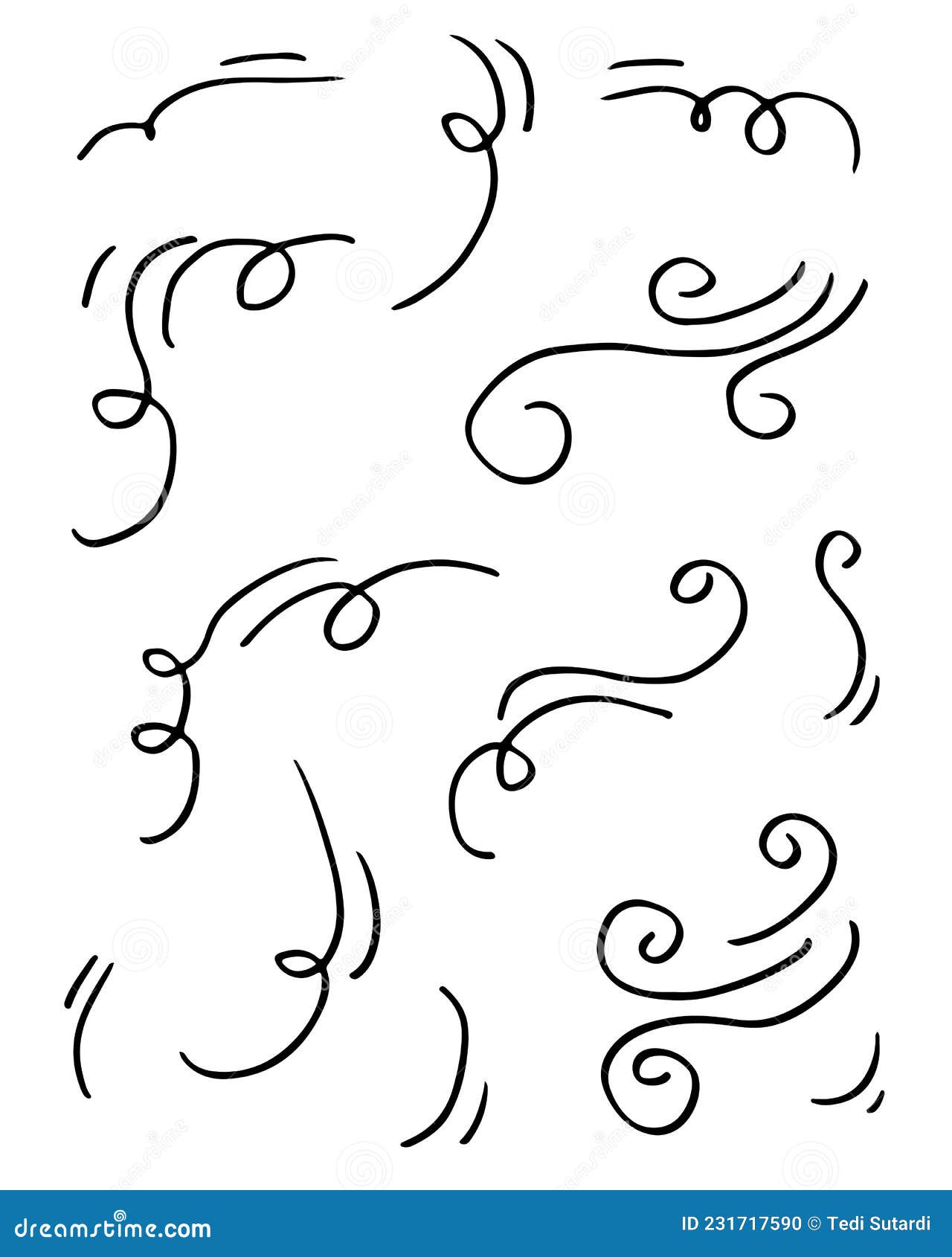 Doodle Wind Lines. Air Sketch. Cartoon Hand Drawn Windmill. Vector Wave ...