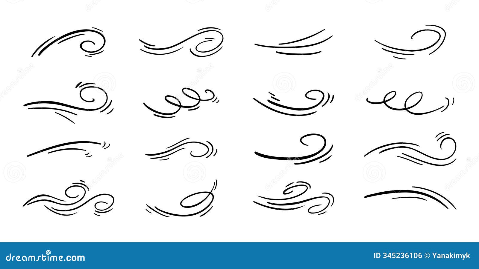 Doodle Wind Lines. Air Sketch. Cartoon Hand Drawn Windmill. Vector Wave ...