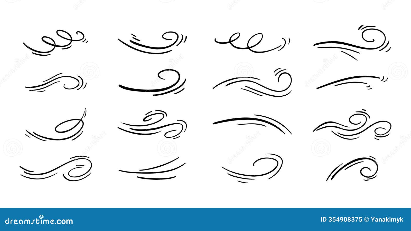 Doodle Wind Lines. Air Sketch. Cartoon Hand Drawn Windmill. Vector Wave ...