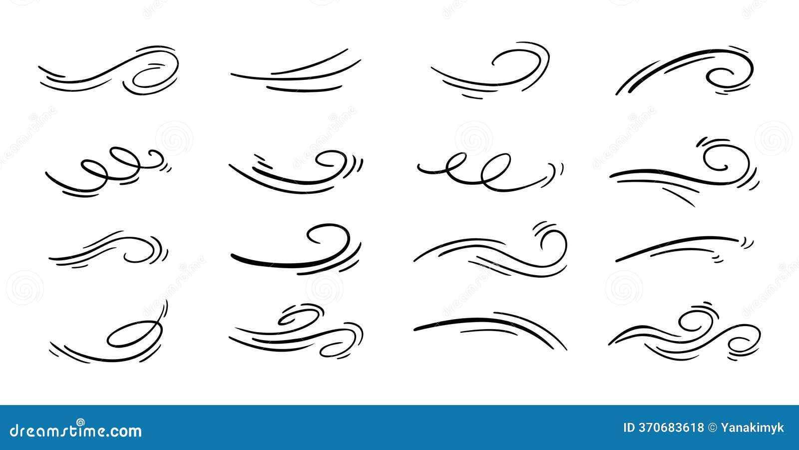 Doodle Wind Lines. Air Sketch. Cartoon Hand Drawn Windmill. Vector Wave ...