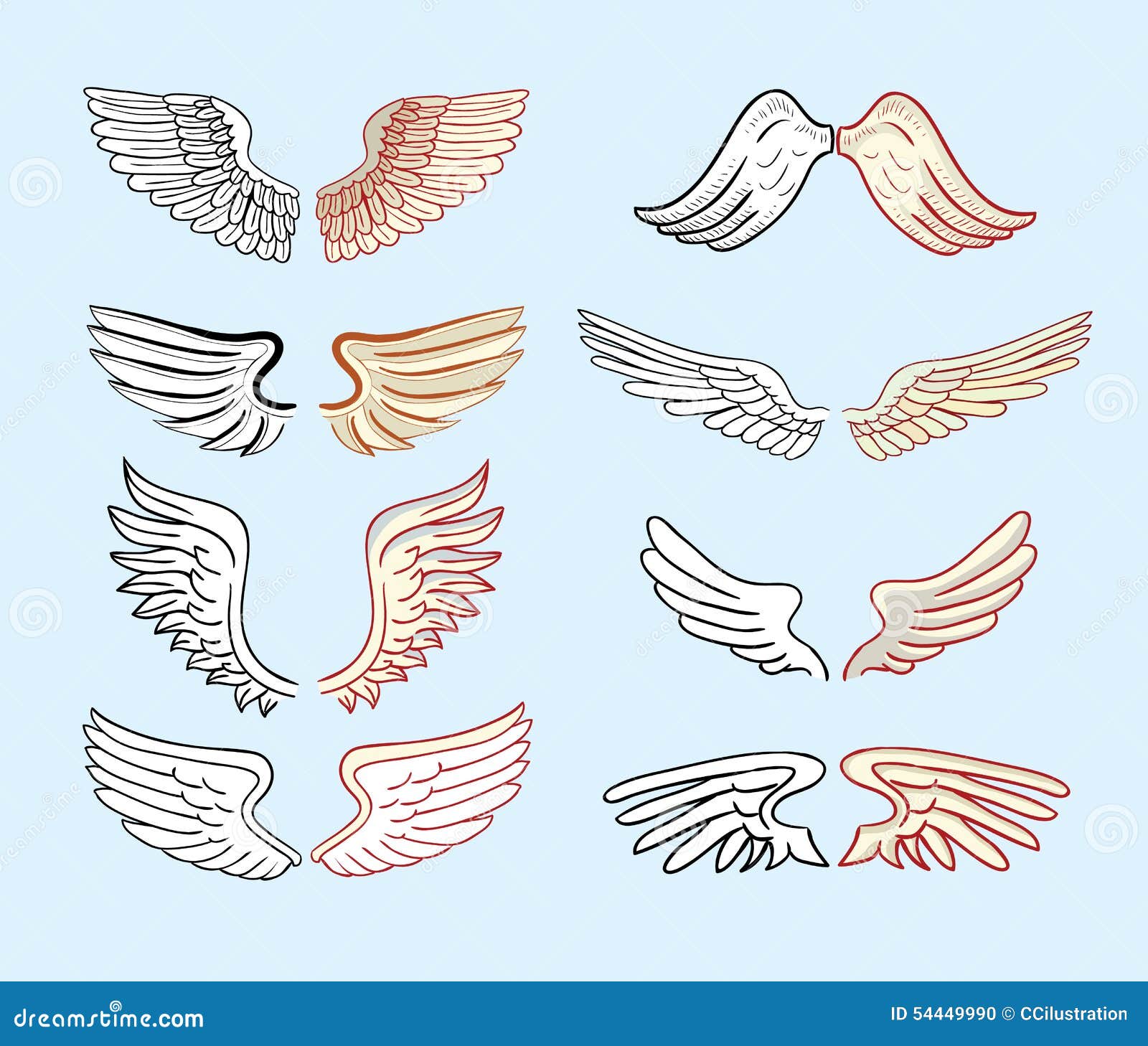 Doodle Wings Set, Vector Illustrations. Stock Vector - Illustration of ...