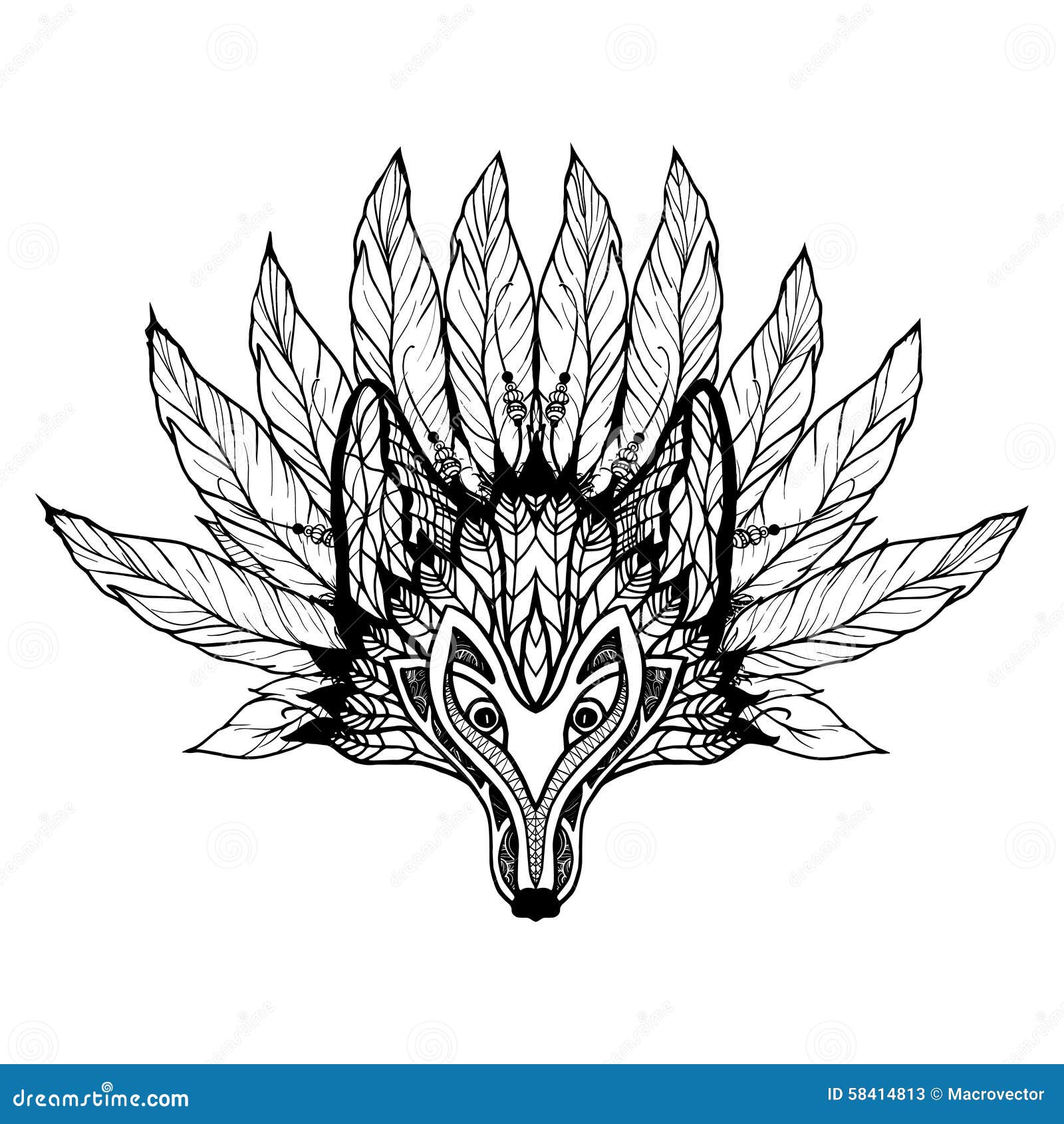 Doodle Wolf Mask stock vector. Illustration of nature - 58414813
