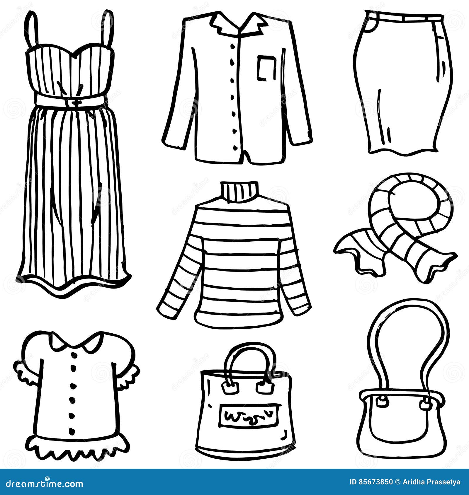 Doodle of Women Clothes Set Hand Draw Stock Vector - Illustration of ...