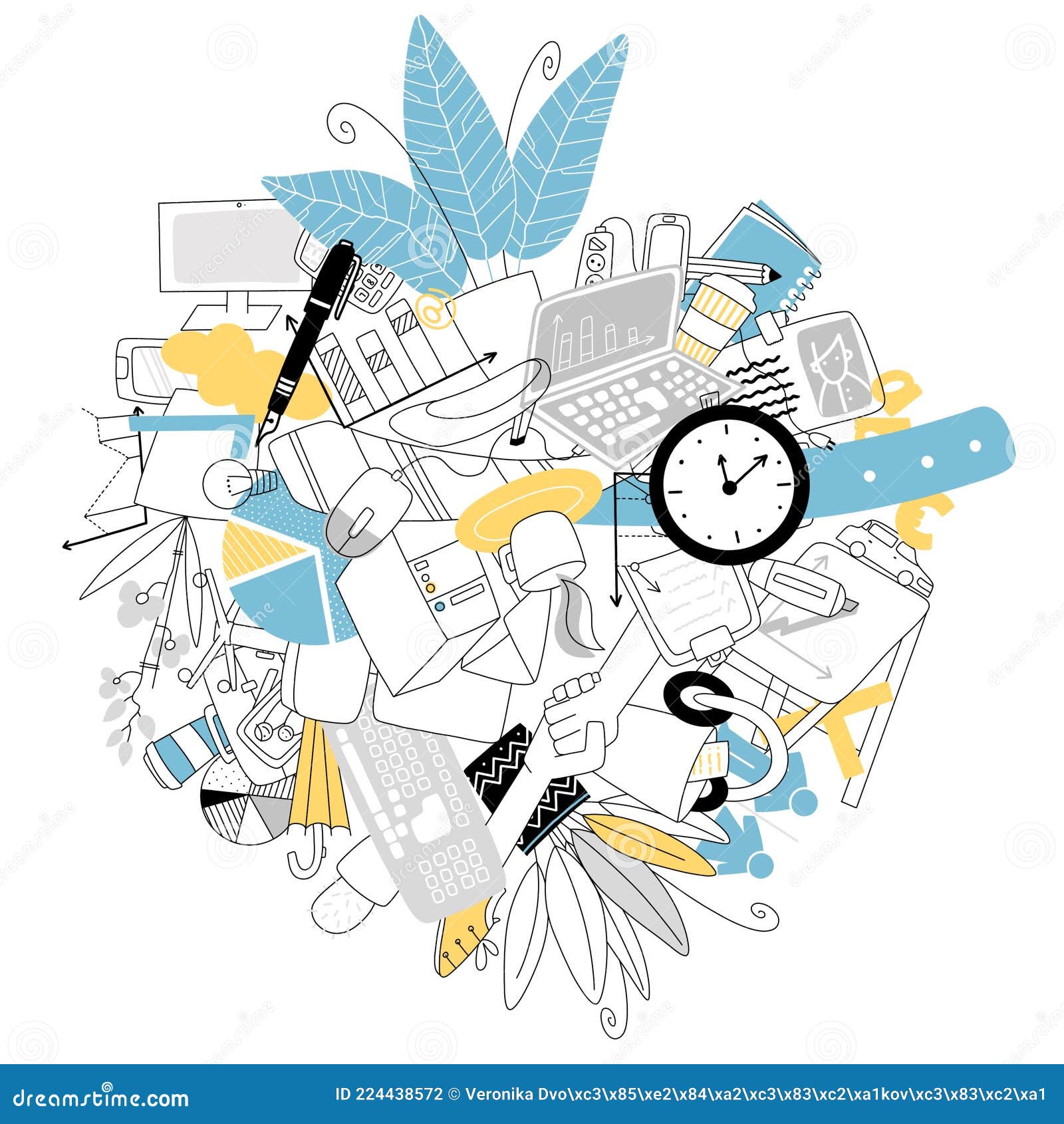 Doodle with Work Topic. Illustration with Office Equipment Stock ...